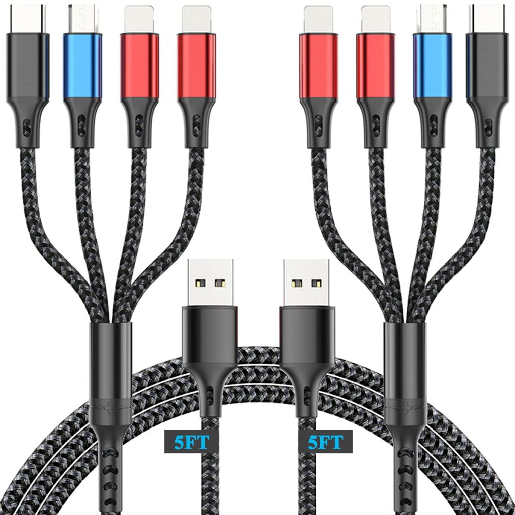 Multi Charging Cable 3A (2-pack 5 ft.) Nylon Braided 4 in 1 – Min ...